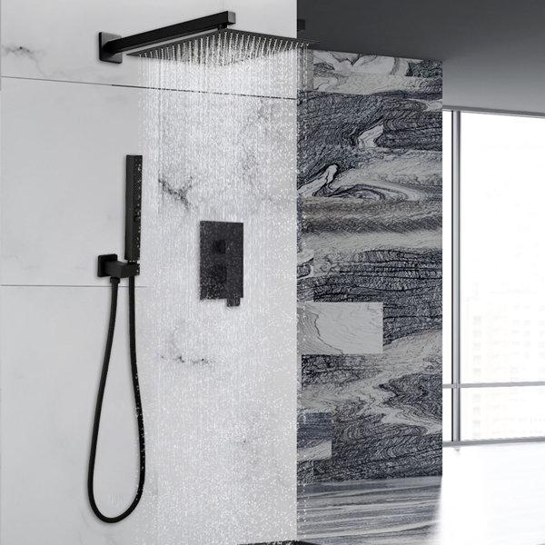 BESy 12 Inch High Pressure Bathroom Wall Mounted Rainfall Shower Faucet System With Rough-In ...